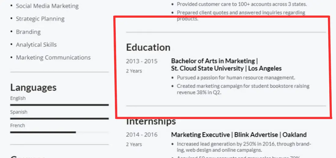 Resume format for Freshers