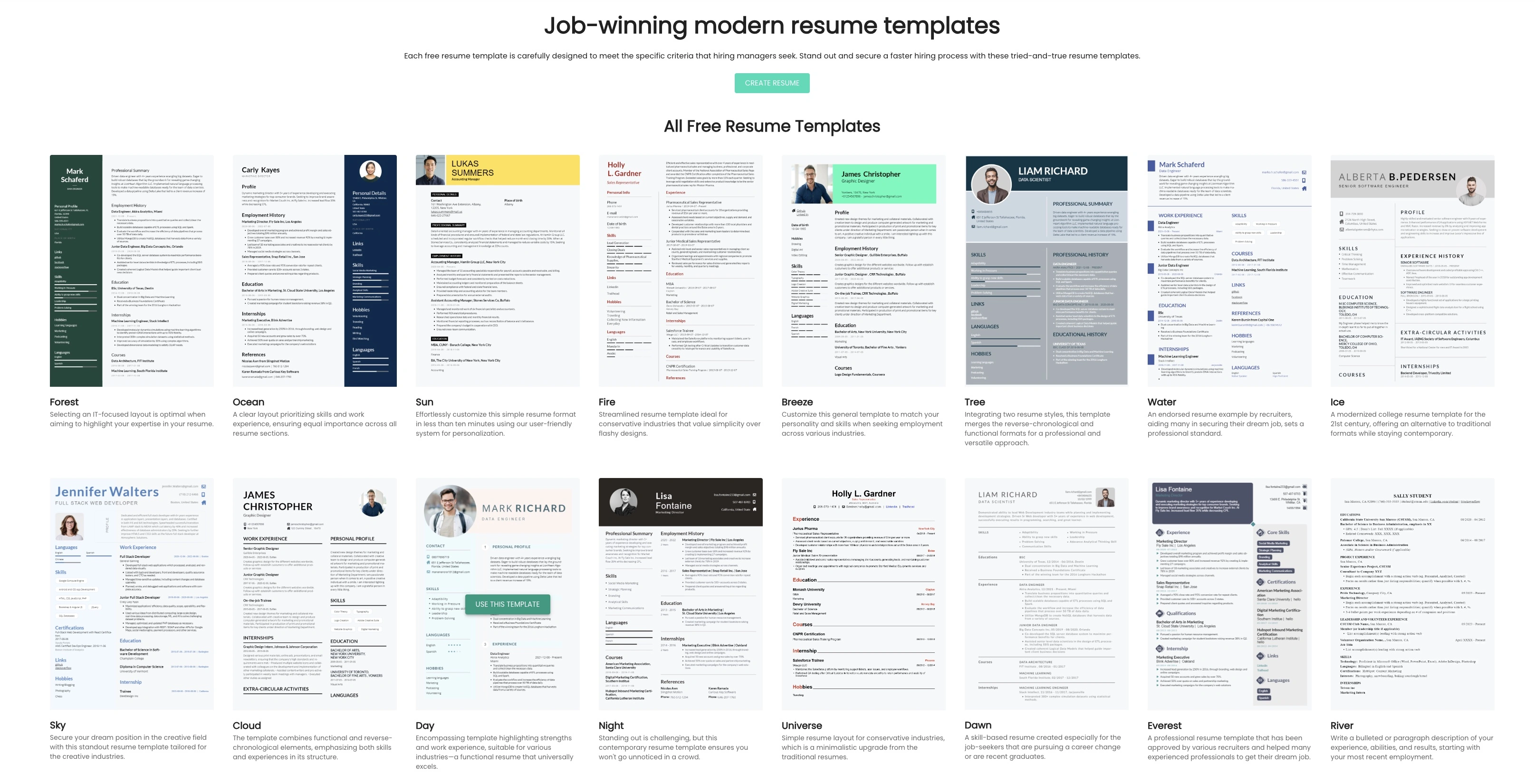 Job winning modern and best resume templates (Free) · InstaResume.io